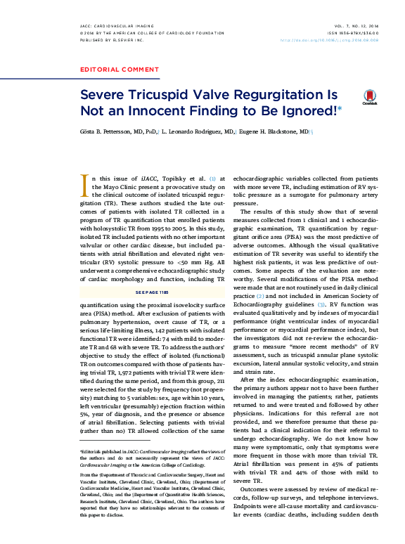 (PDF) Severe tricuspid valve regurgitation is not an innocent finding ...
