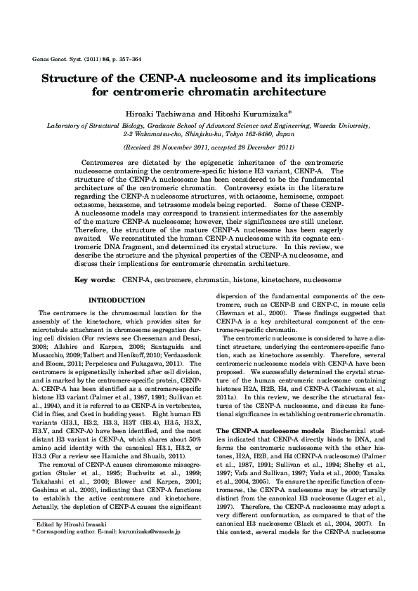 (PDF) Structure of the CENP-A nucleosome and its implications for ...
