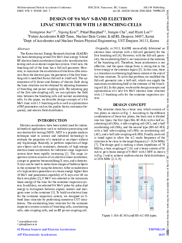 (PDF) Design of 9/6 MeV S-band Electron Linac Structure with 1.5 ...