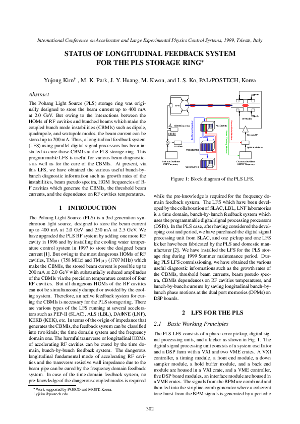 (PDF) Status of longitudinal feedback system for the PLS storage ring