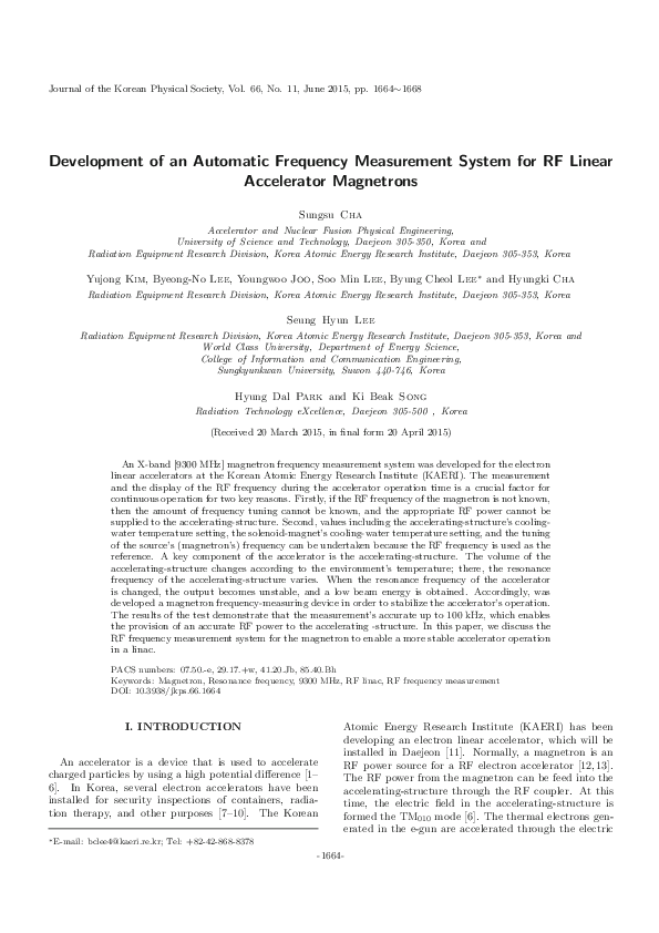(PDF) Development of an automatic frequency measurement system for RF linear accelerator magnetrons