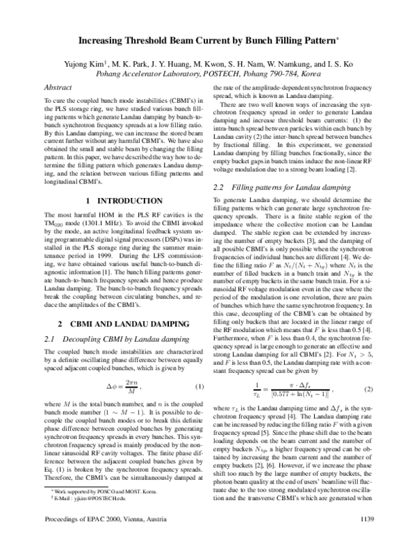 (PDF) Increasing Threshold Beam Current by Bunch Filling Pattern | Yujong Kim - Academia.edu