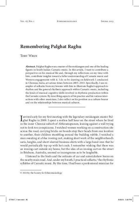 (PDF) Remembering Palghat Raghu
