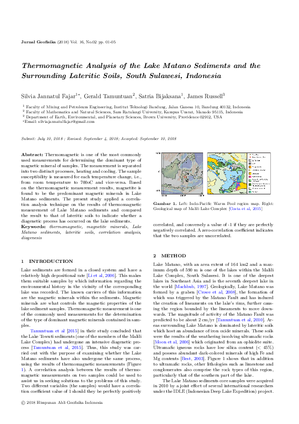 (PDF) Thermomagnetic Analysis of the Lake Matano Sediments and the ...