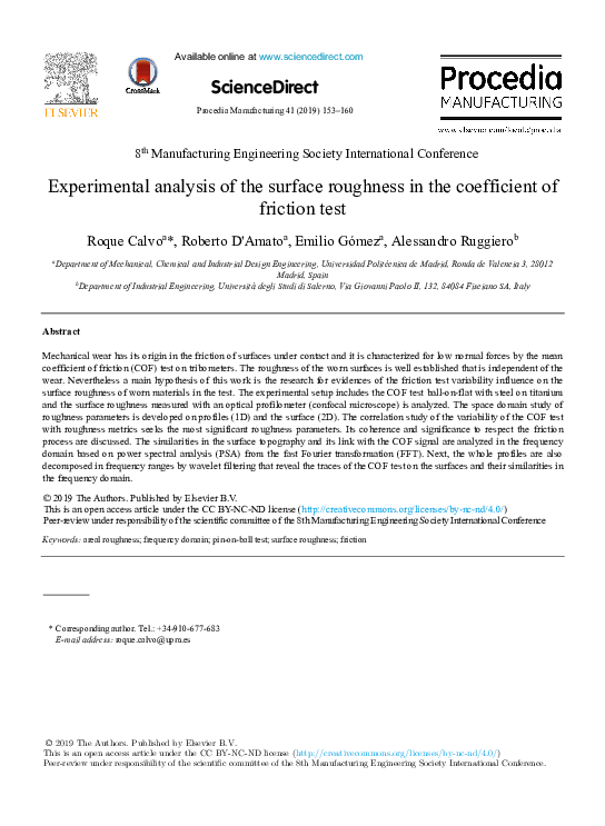 Pdf Experimental Analysis Of The Surface Roughness In The Coefficient