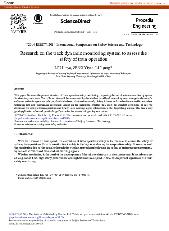 Pdf Research On The Track Dynamic Monitoring System To Assess The Safety Of Train Operation