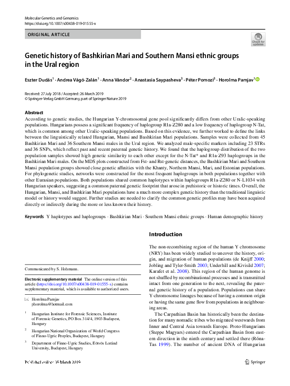 (PDF) Genetic history of Bashkirian Mari and Southern Mansi ethnic ...