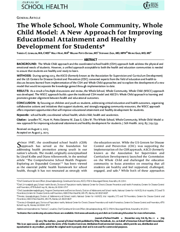 (PDF) The Whole School, Whole Community, Whole Child Model: A New ...