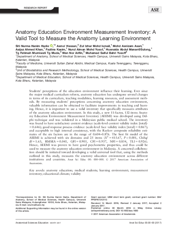 (PDF) Anatomy education environment measurement inventory: A valid tool ...