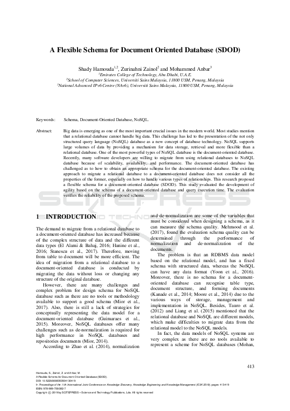 (PDF) A Flexible Schema for Document Oriented Database (SDOD)