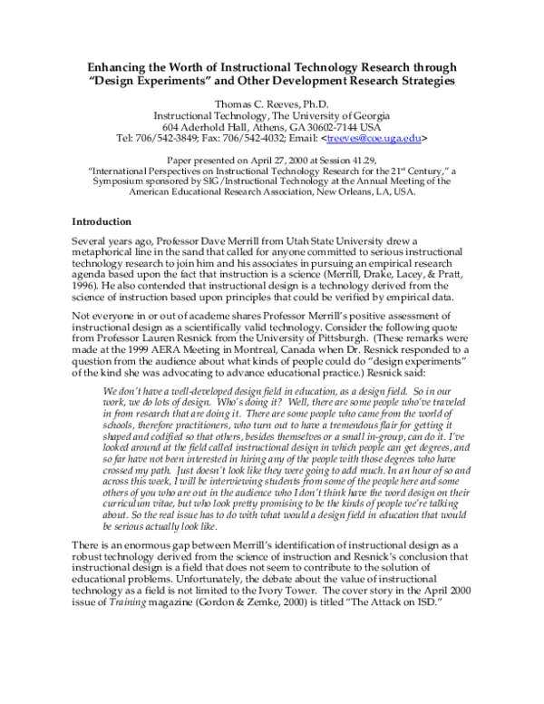 (PDF) Enhancing the worth of instructional technology research through ...