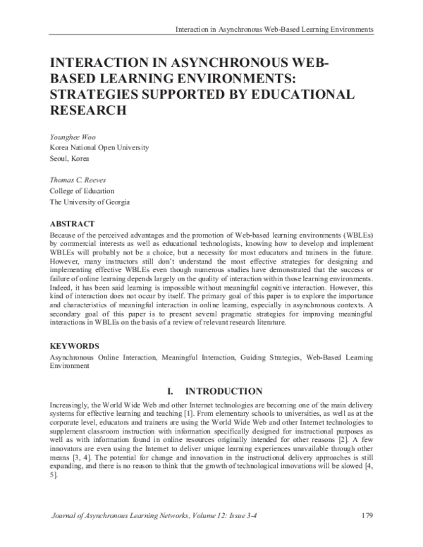(PDF) Interaction in Asynchronous Web- Based Learning Environments: Strategies Supported by ...