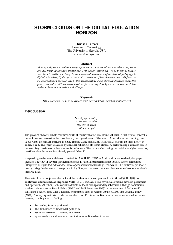 (PDF) Storms clouds on the digital education horizon