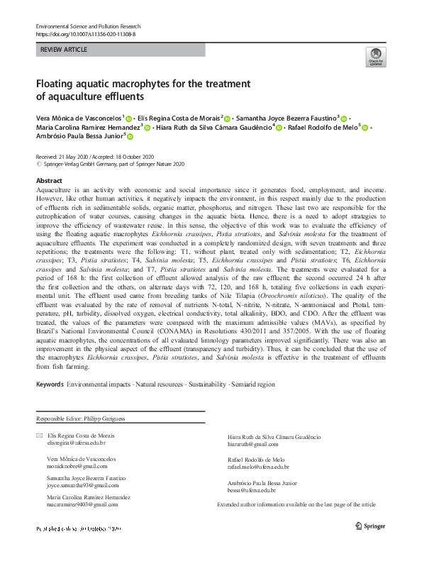 (PDF) Floating aquatic macrophytes for the treatment of aquaculture ...