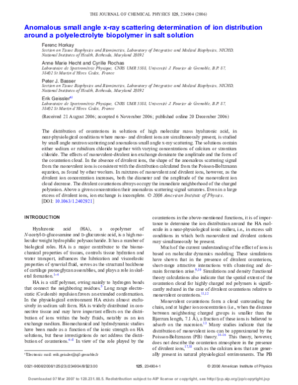 (PDF) Anomalous small angle x-ray scattering determination of ion distribution around a ...