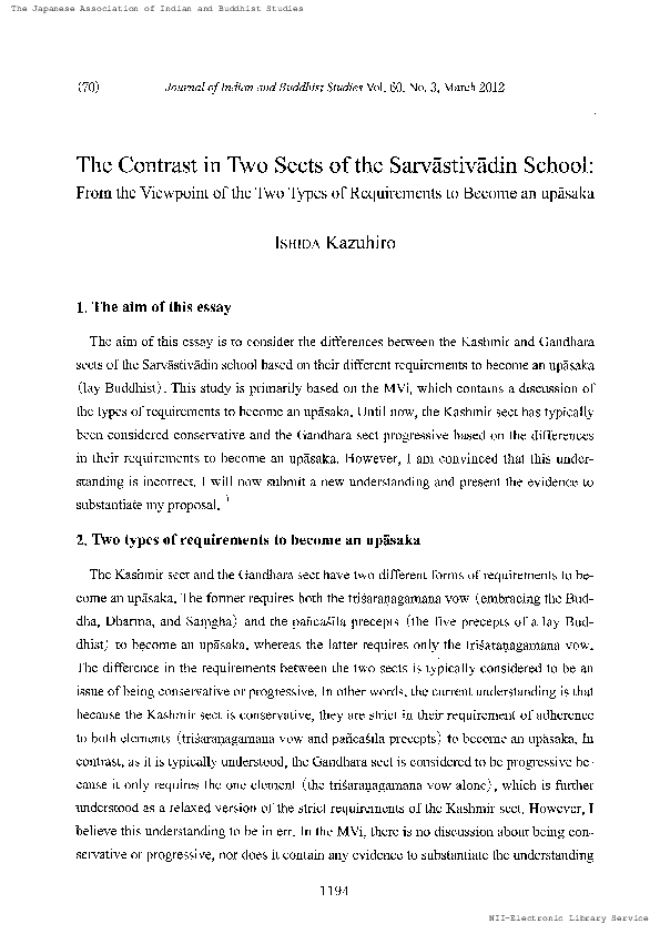 (PDF) The Contrast in Two Sects of the Sarvastivadin School