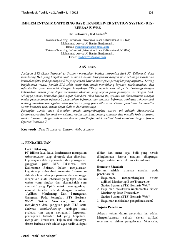 (PDF) Implementasi Monitoring Base Transceiver Station System (BTS ...