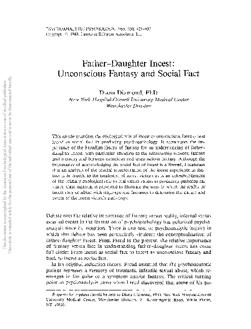 Pdf Father Daughter Incest Unconscious Fantasy And Social Fact