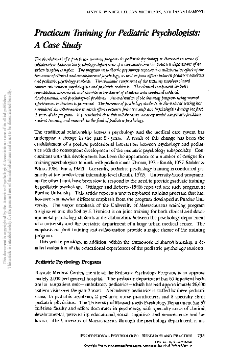 (PDF) Practicum training for pediatric psychologists: A case study