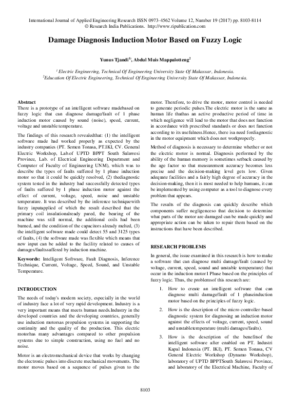 (PDF) Fuzzy Logic Fault Diagnosis for Induction Motors