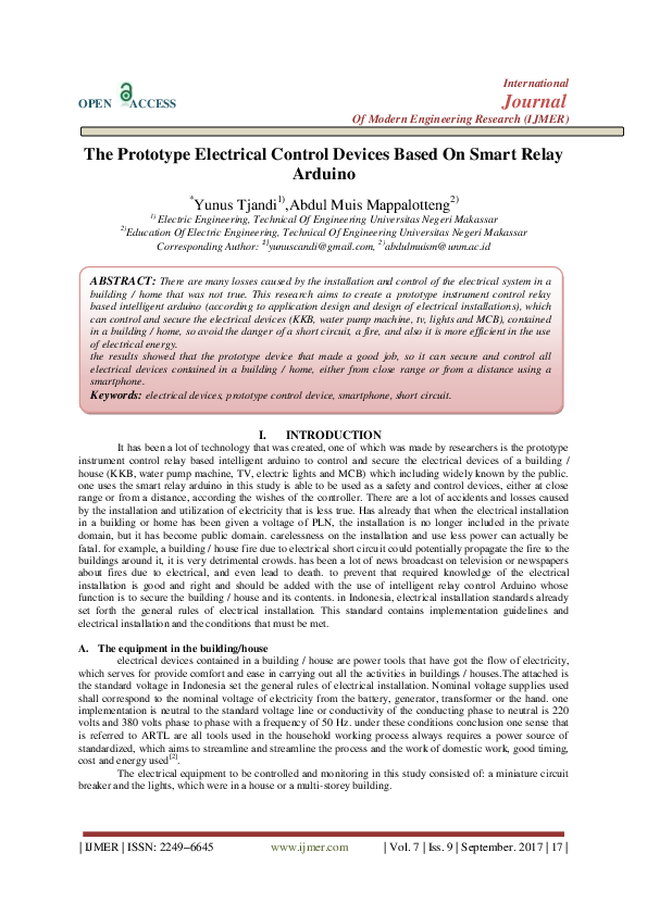 (PDF) The Prototype Electrical Control Devices Based On Smart Relay Arduino