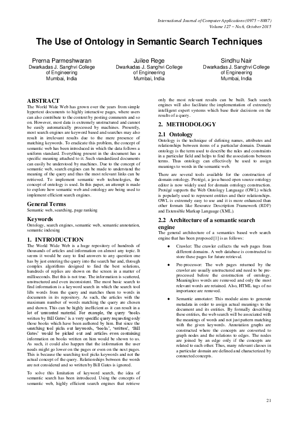 (PDF) The Use of Ontology in Semantic Search Techniques