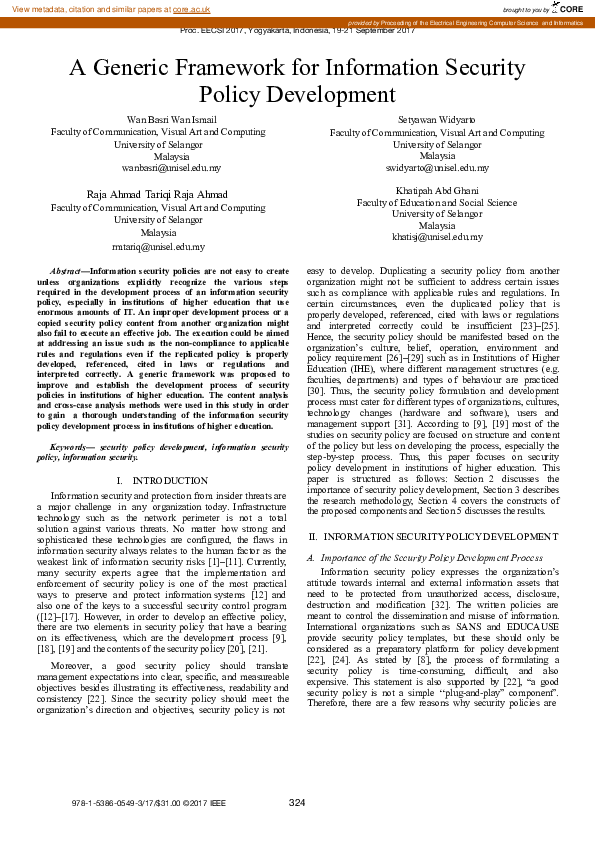 Pdf A Generic Framework For Information Security Policy Development