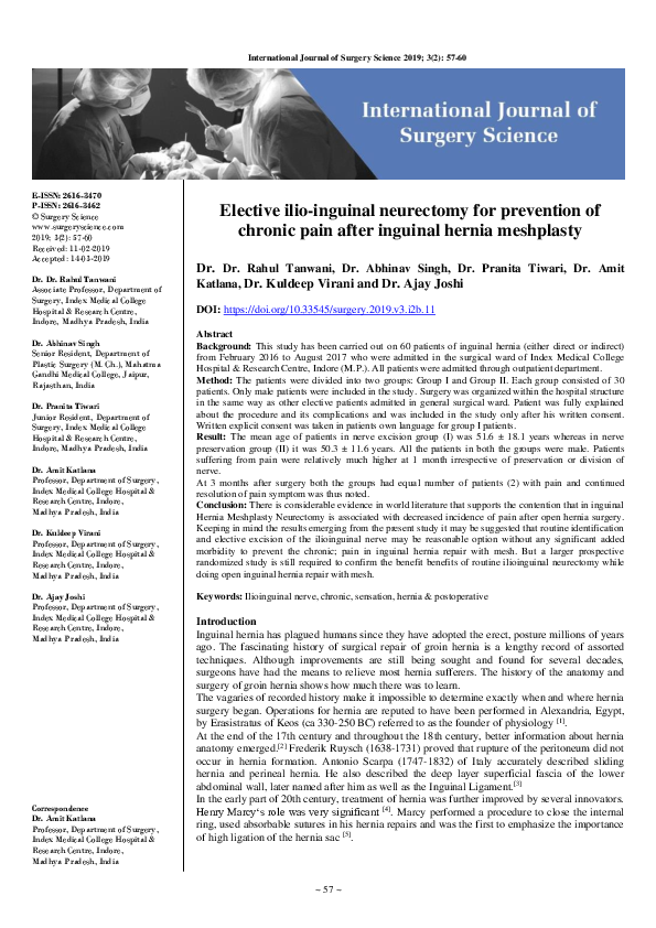 (PDF) Elective ilio-inguinal neurectomy for prevention of chronic pain ...