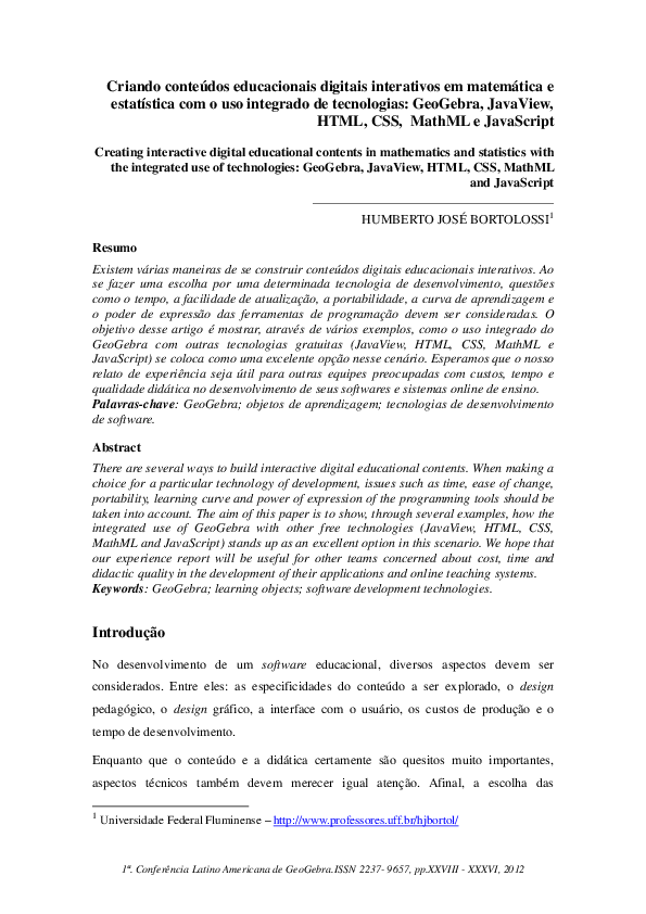 Pdf Criando Conteúdos Educacionais Digitais Interativos Em Matemática E Estatística Com O Uso