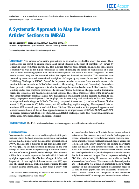 (PDF) A Systematic Approach to Map the Research Articles’ Sections to IMRAD