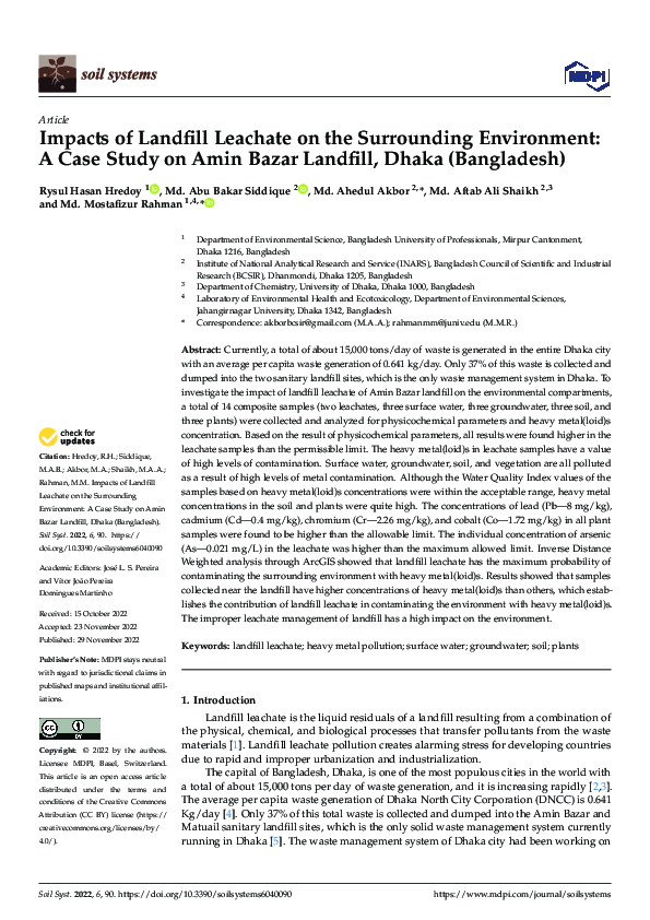 (PDF) Impacts of Landfill Leachate on the Surrounding Environment: A ...