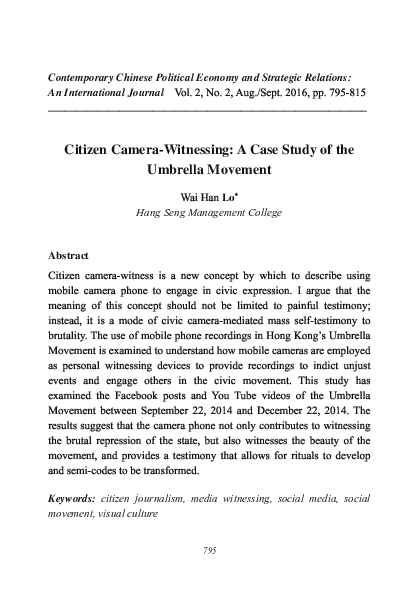 (PDF) Citizen Camera-Witnessing: A Case Study of the Umbrella Movement | Wai Han LO - Academia.edu