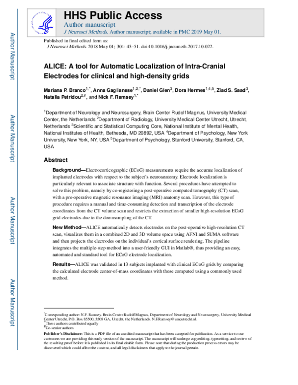(PDF) ALICE: A tool for automatic localization of intra-cranial electrodes for clinical and high ...