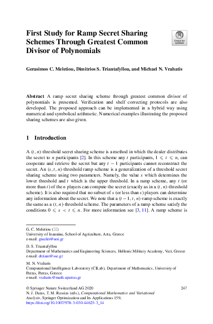 (PDF) First Study for Ramp Secret Sharing Schemes Through Greatest ...