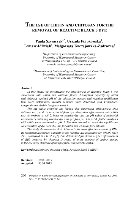 (PDF) The Use of Chitin and Chitosan for the Removal of Reactive Black 5 Dye