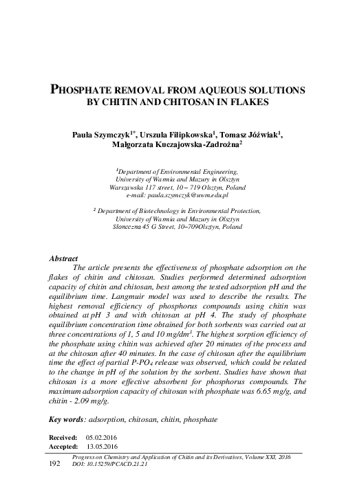 (PDF) Phosphate Removal from Aqueous Solutions by Chitin and Chitosan ...