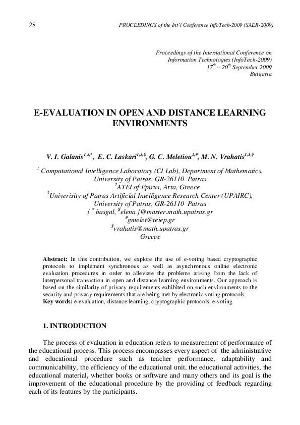 Pdf E Evaluation In Open And Distance Learning Environments