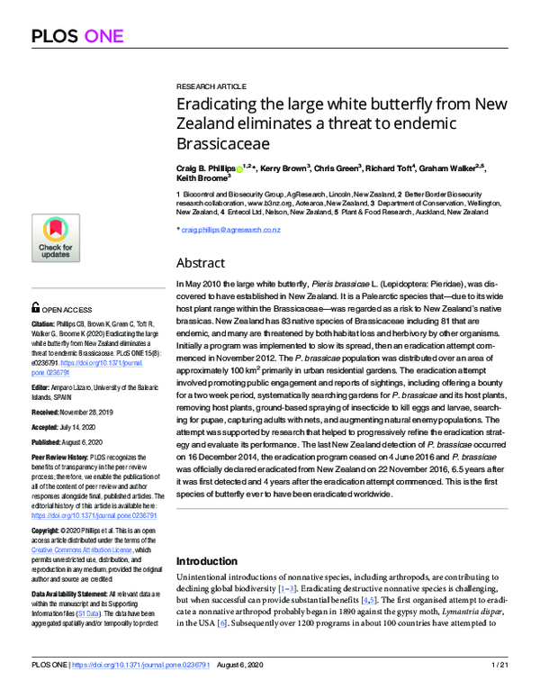 (PDF) Eradicating the large white butterfly from New Zealand eliminates ...