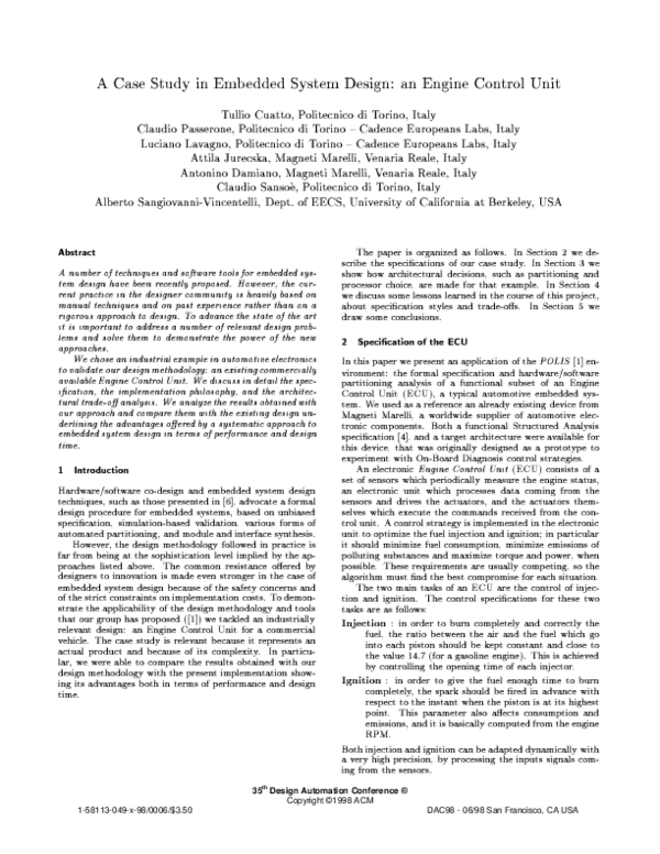 (PDF) A case study in embedded system design: an engine control unit