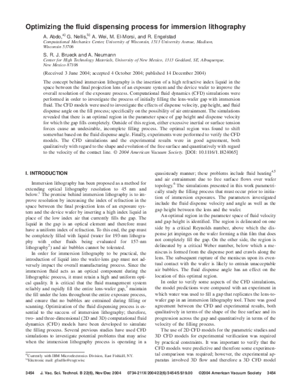 (PDF) Optimizing the fluid dispensing process for immersion lithography