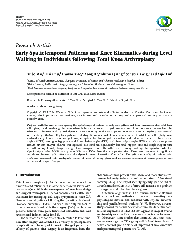 (PDF) Early Spatiotemporal Patterns and Knee Kinematics during Level ...