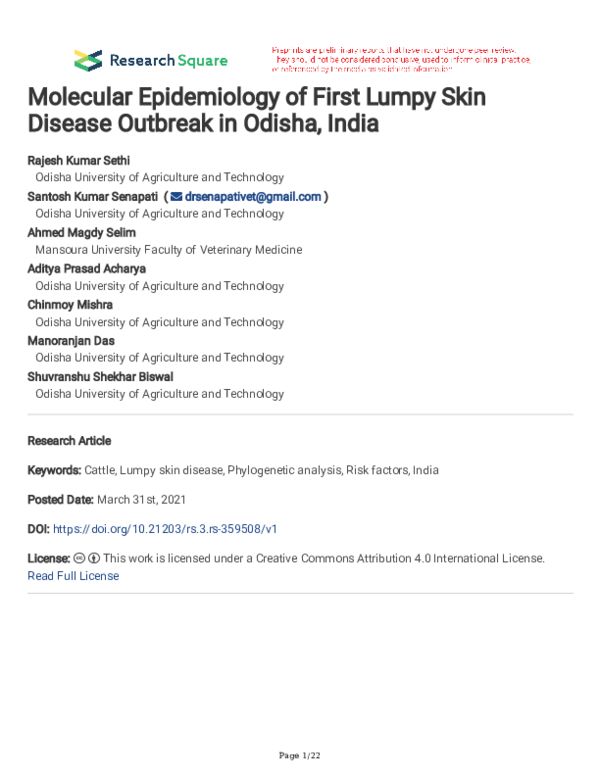 (PDF) Molecular Epidemiology of First Lumpy Skin Disease Outbreak in ...