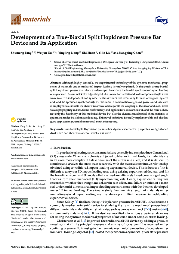 (PDF) Development of a True-Biaxial Split Hopkinson Pressure Bar Device ...