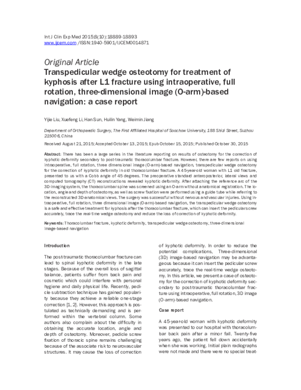 (PDF) Transpedicular wedge osteotomy for treatment of kyphosis after L1 ...