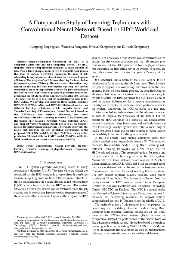 (PDF) A Comparative Study of Learning Techniques with Convolutional Neural Network Based on HPC ...
