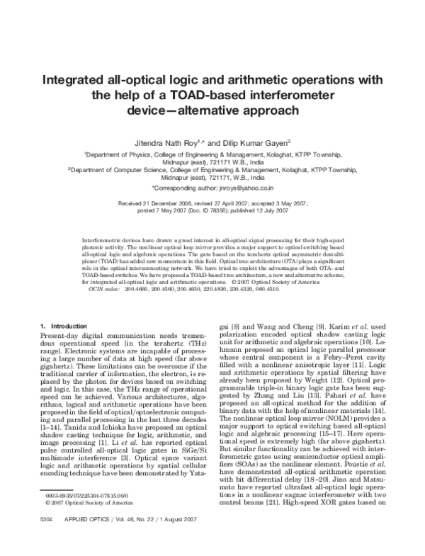 (PDF) Integrated all-optical logic and arithmetic operations with the help of a TOAD-based ...