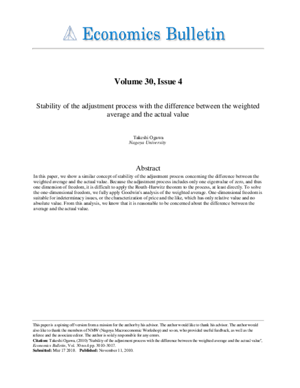 (PDF) Stability of the adjustment process with the difference between ...
