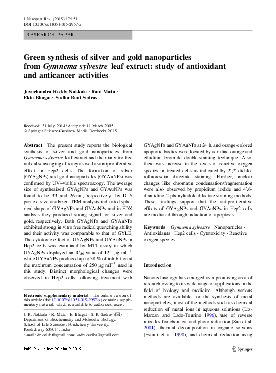 (PDF) Green synthesis of silver and gold nanoparticles using Zingiber officinale root extract ...