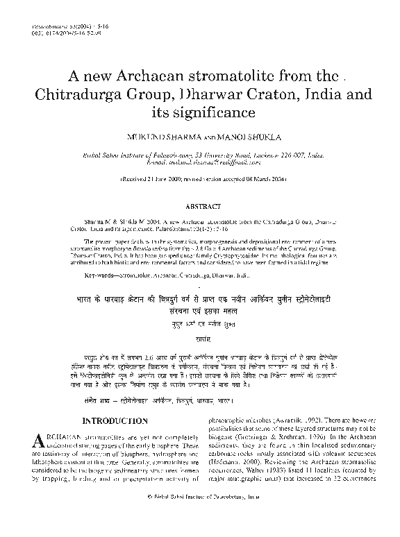 (PDF) A new Archaean stromatolite from the Chitradurga Group, Dharwar ...