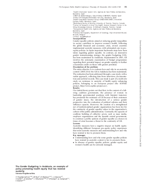 (PDF) The Gender Budgeting in Andalusia, an example of policy promoting ...